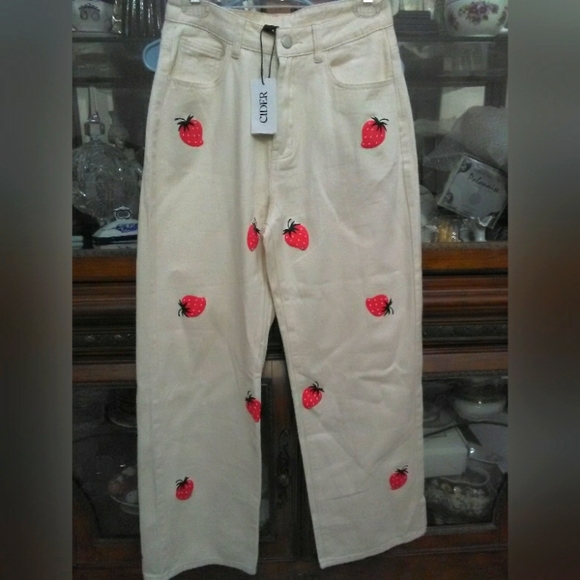 Cider | Pants & Jumpsuits | Bnwt Cider Jeans W Strawberries Graphics ...